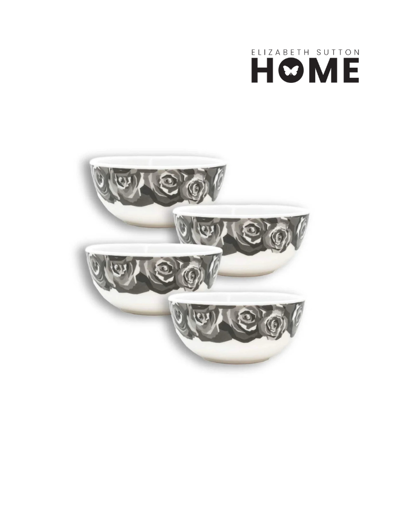 Elizabeth Sutton Collection: Grayscale Roses Melamine Bowl Set – On The ...