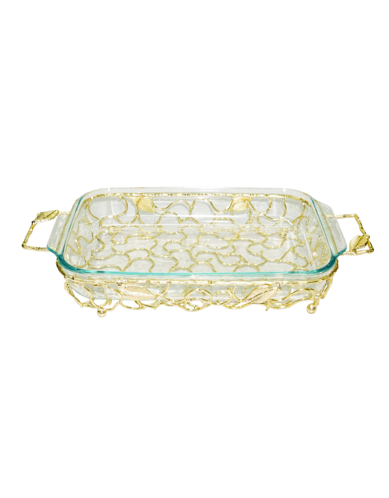 Rectangular Gold Handled Pyrex Holder with Leaf Design – On The Table